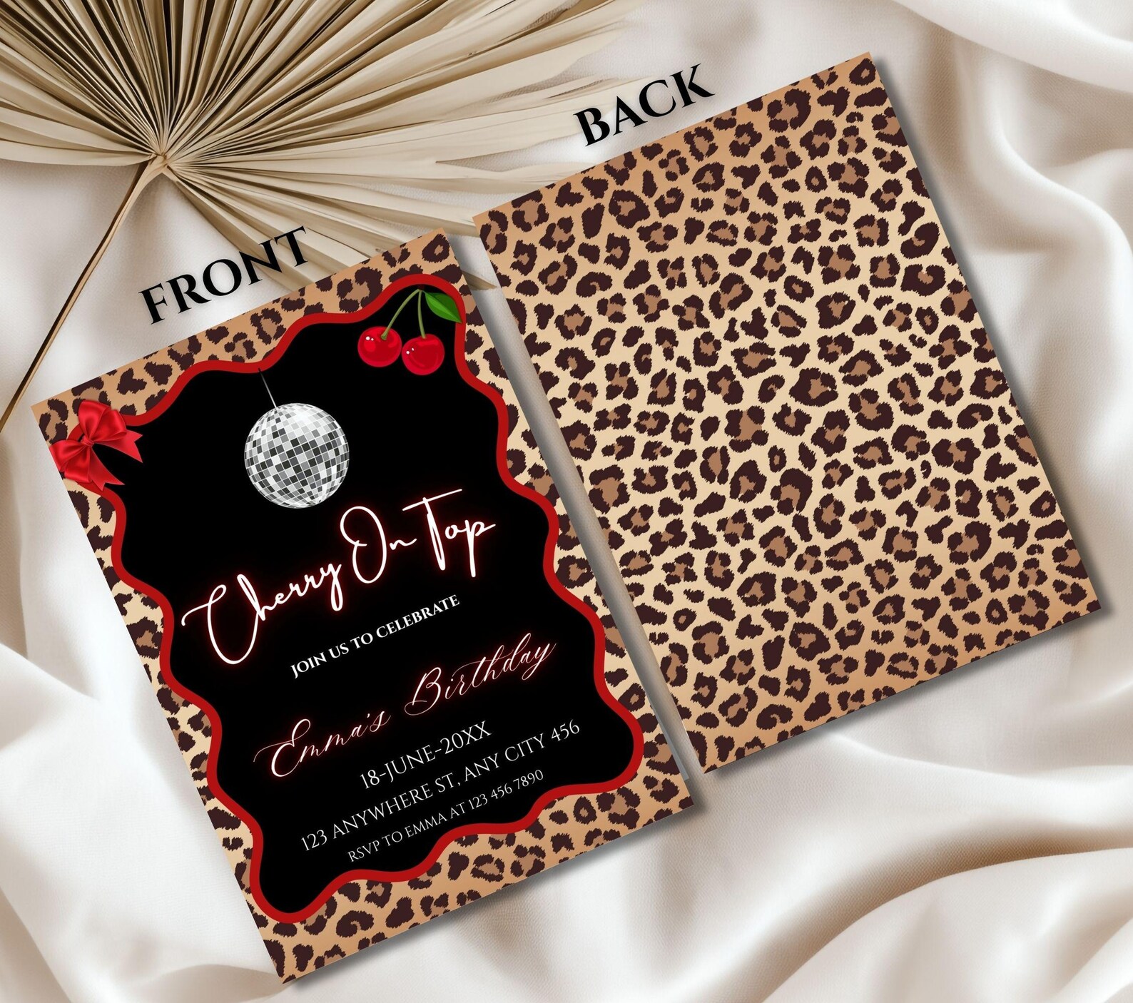Cherry on Top Bows Leopard Glam Birthday Invite, Leopard Birthday ...
