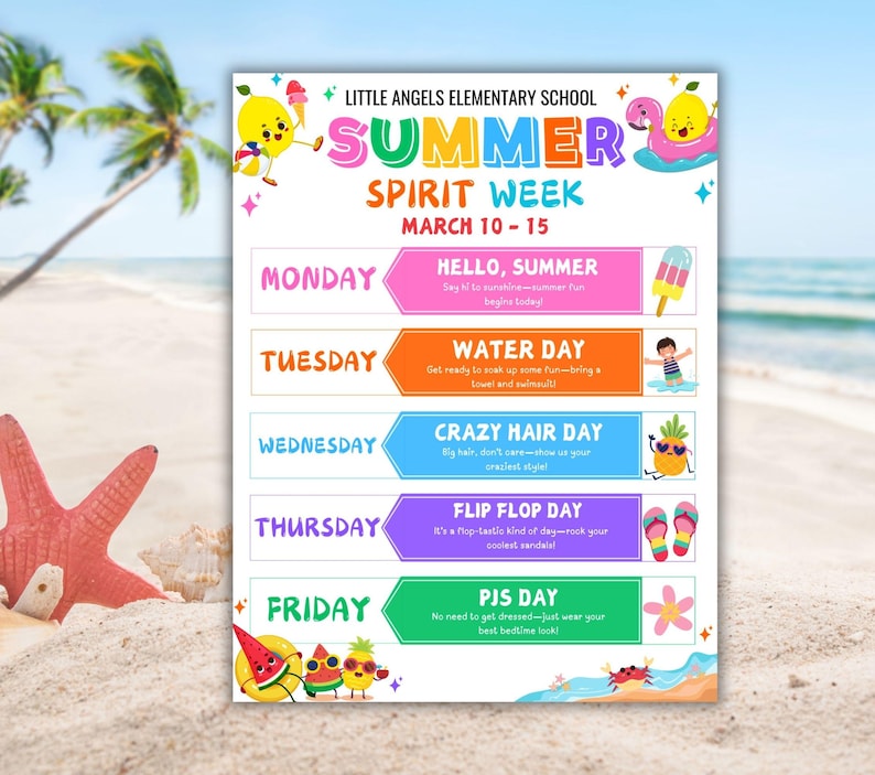 Editable Summer School Spirit Week Flyer, PTO Schedule, Summer ...