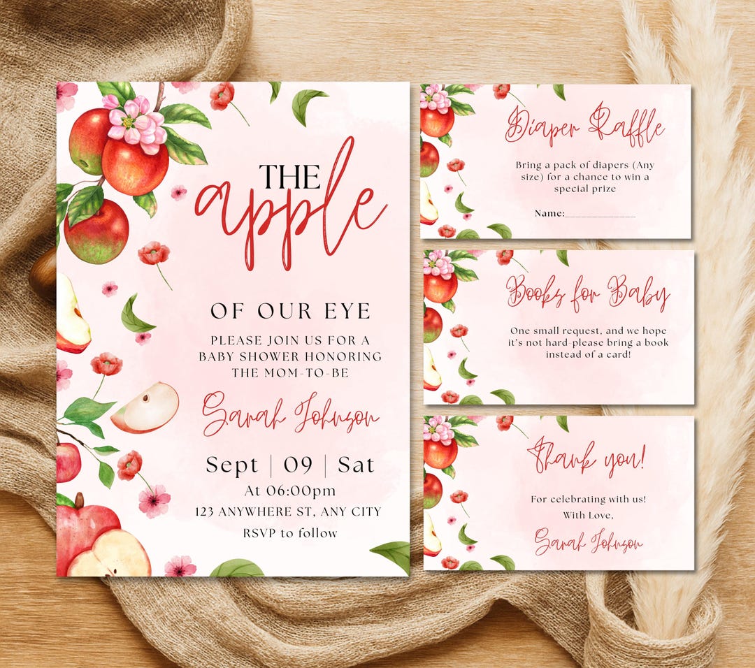 Editable Apple Baby Shower Invitation Set, Apple of Our Eye Baby Shower ...