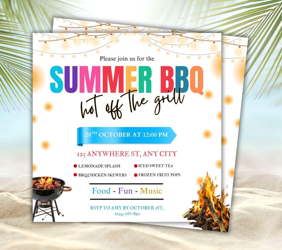 Summer BBQ Party Flyer Editable Template, BBQ Flyer, Summer Cookout ...