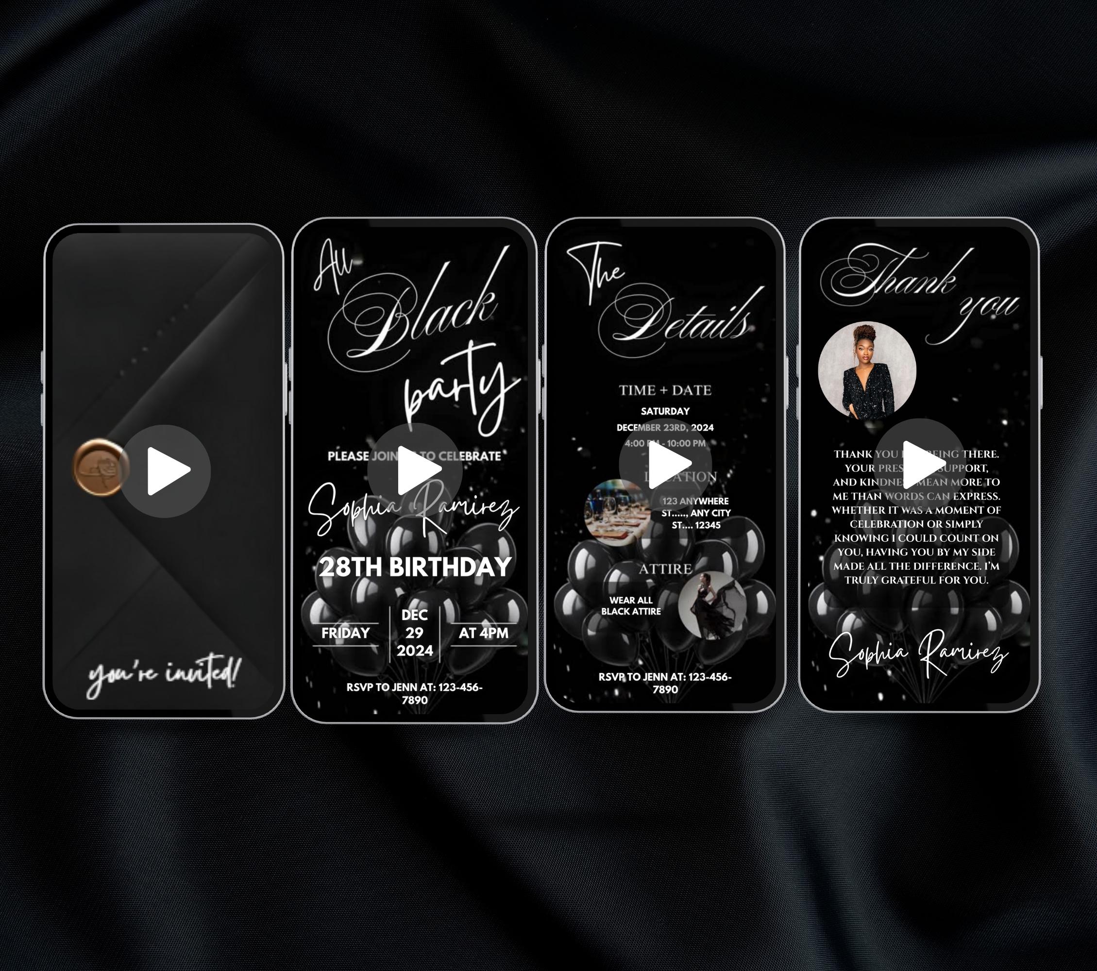 Digital All Black Birthday Party Invitation, Birthday Dinner, Birthday ...
