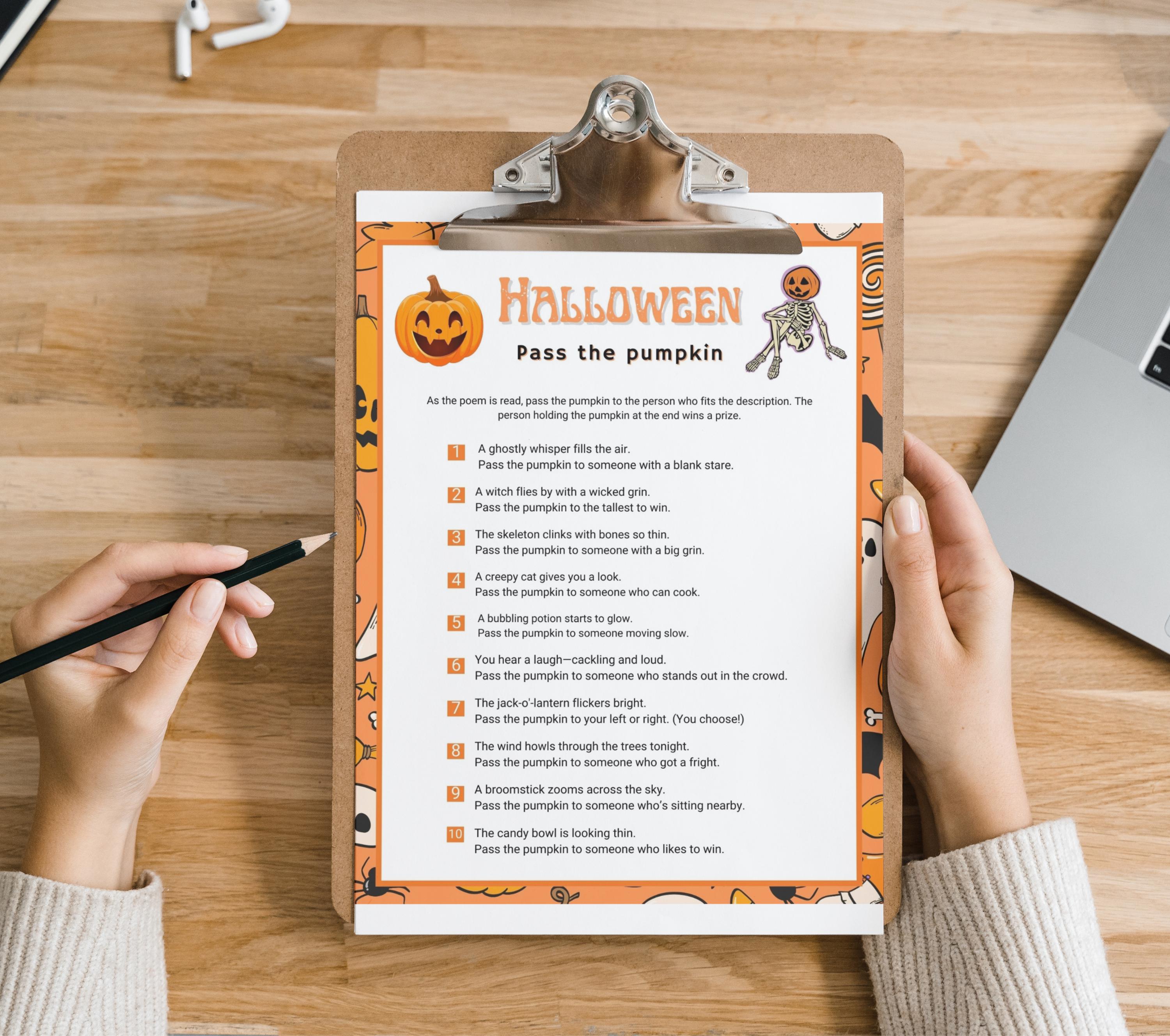 Pass the Pumpkin Game Printable, Halloween Party Activity for Kids ...