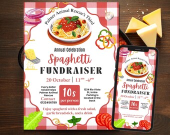Spaghetti Dinner Fundraiser, Editable Canva Flyer Template, School ...