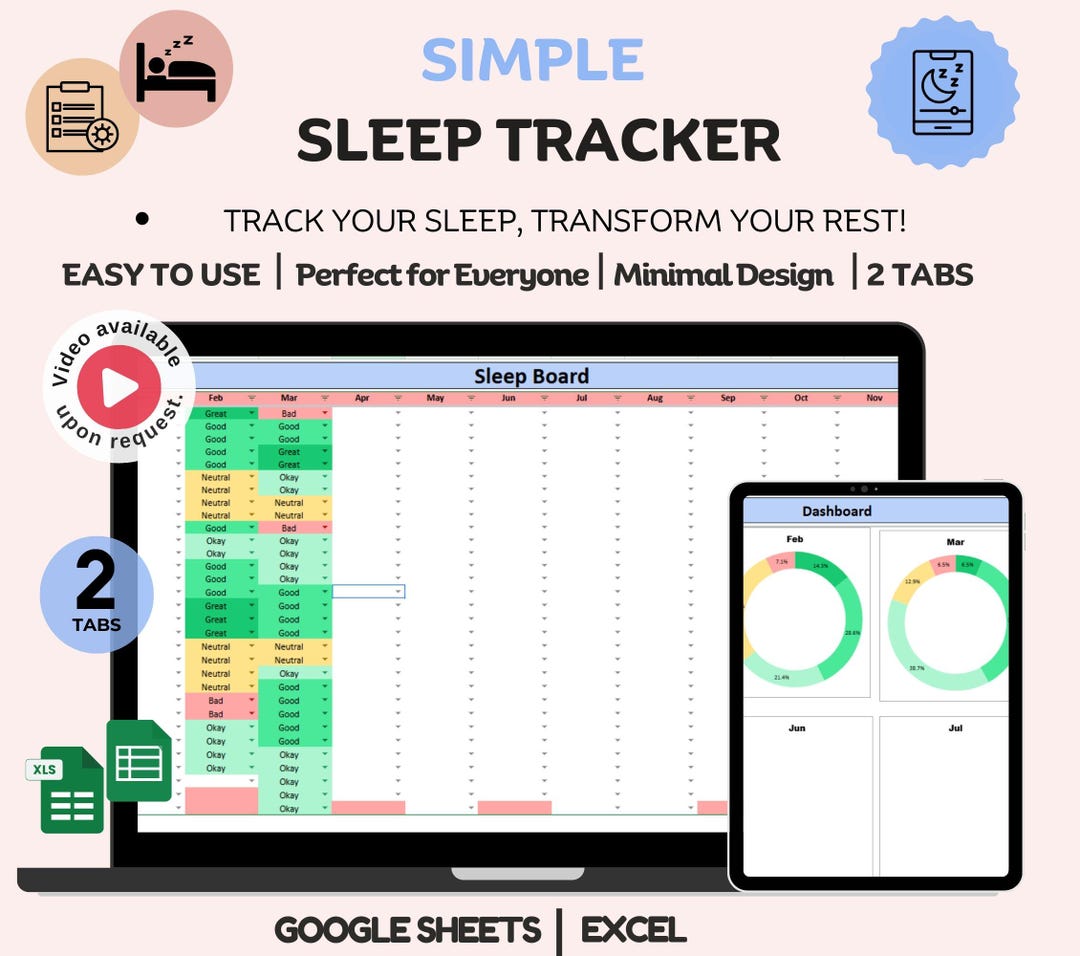 Sleep Tracker Google Sheet, Monthly Sleep Log, Sleep Analysis, Sleep ...