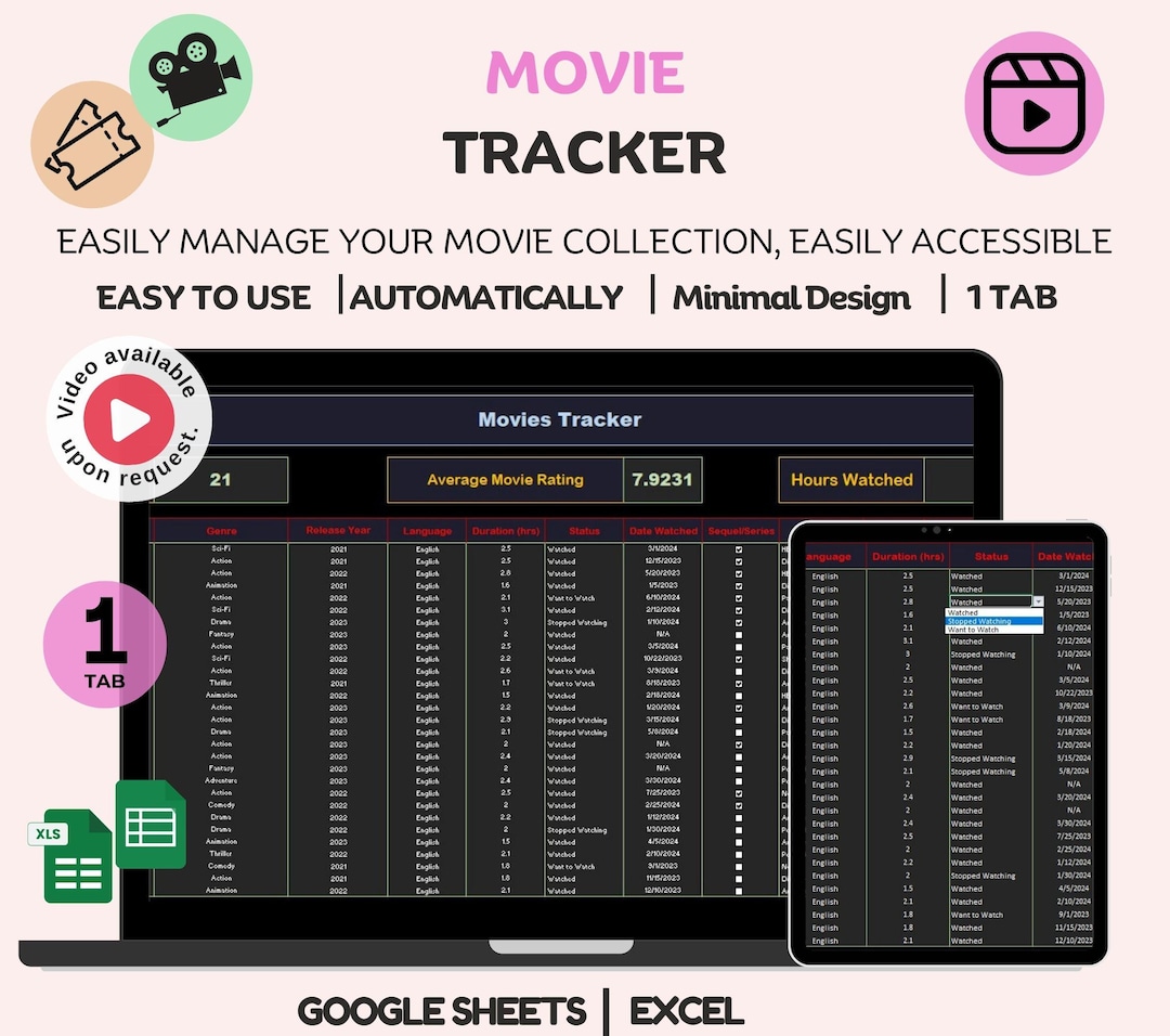 Shows Movies & Videos Tracker Spreadsheet Google Sheets, Television ...
