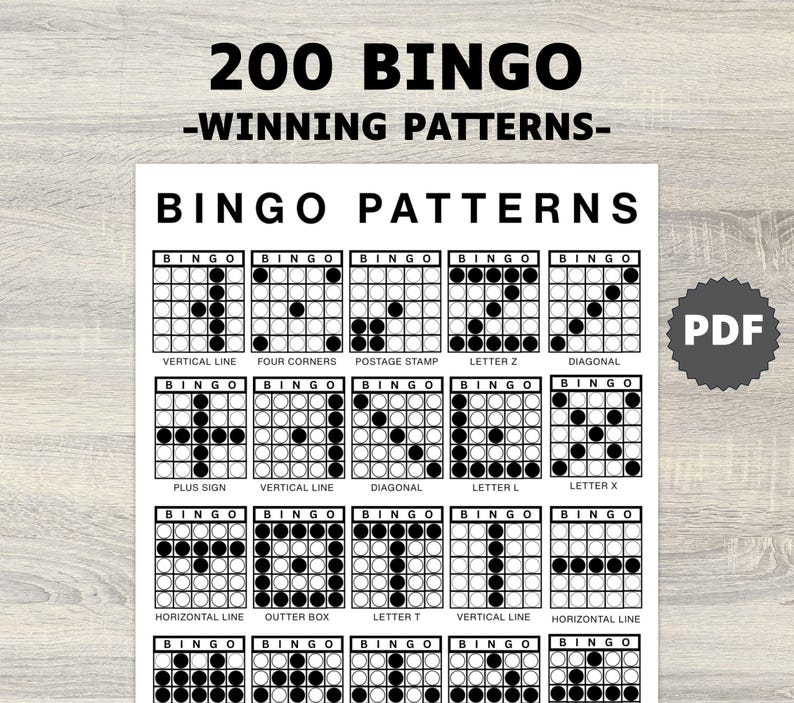 200 Bingo Patterns Printable, Fun Bingo Party Game, Bingo Winning ...