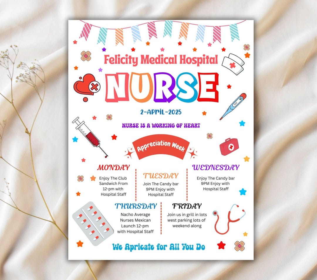 Nurse Appreciation Week Itinerary Editable, Hospital Staff Weekly ...