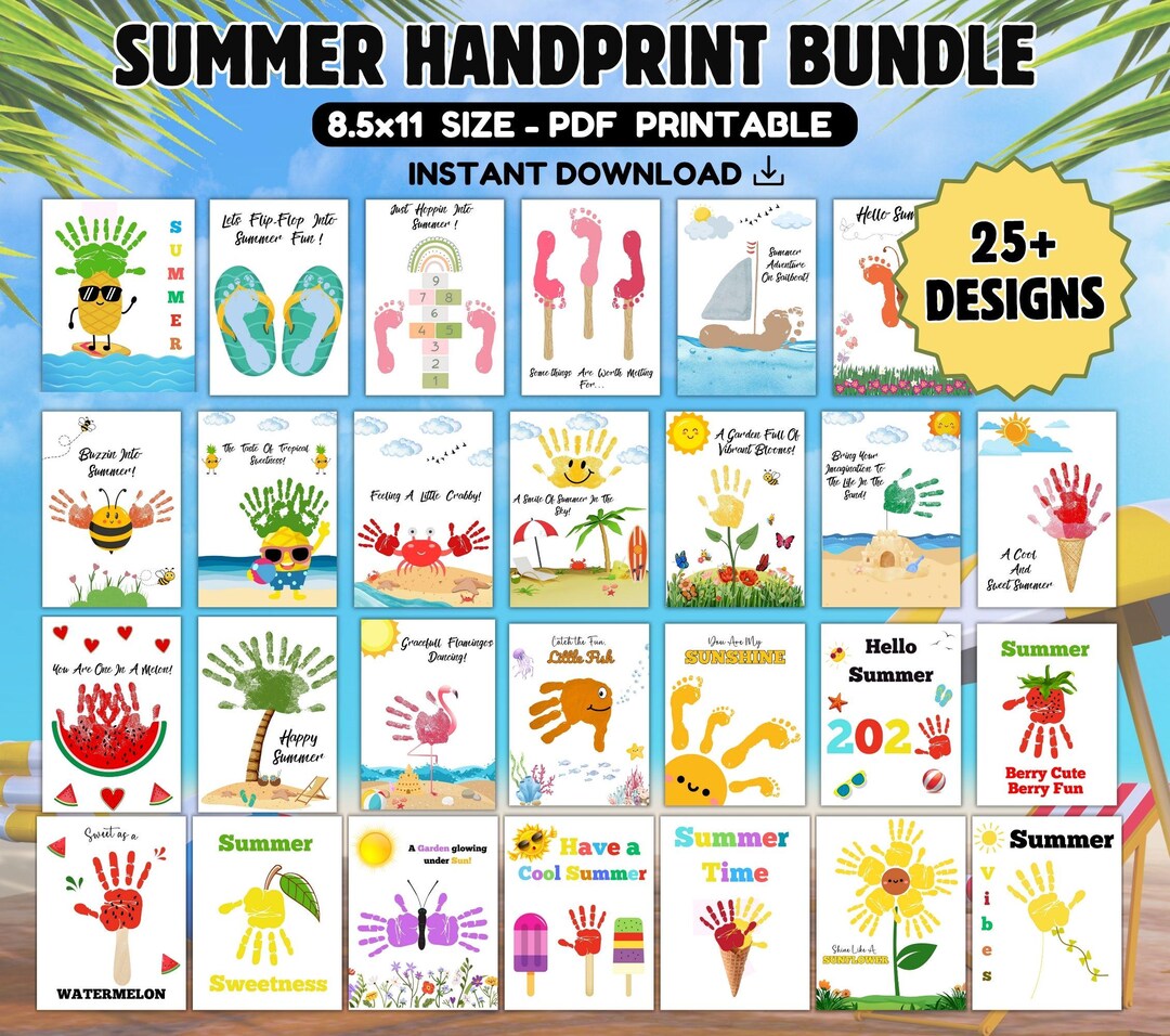 25+ Summer Handprint Craft Bundle Printable, Summer Handprint Art ...
