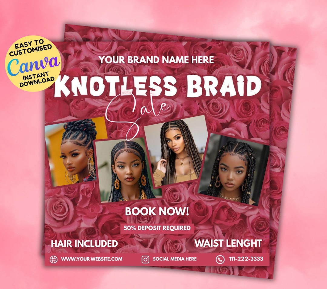 Editable Braids Flyer Template, Braids Booking Flyer, Braids Specials ...