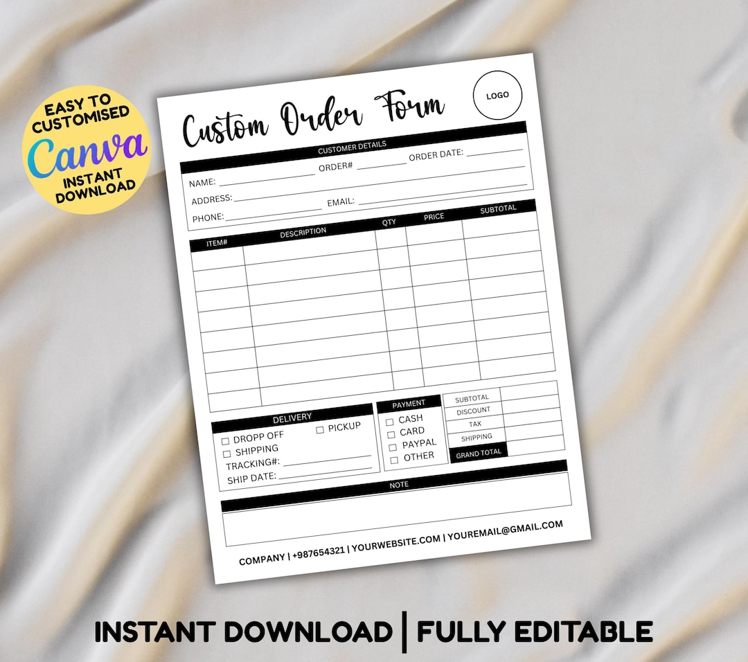 Order Form Template Editable, Crafters Order Form, Small Business Forms ...