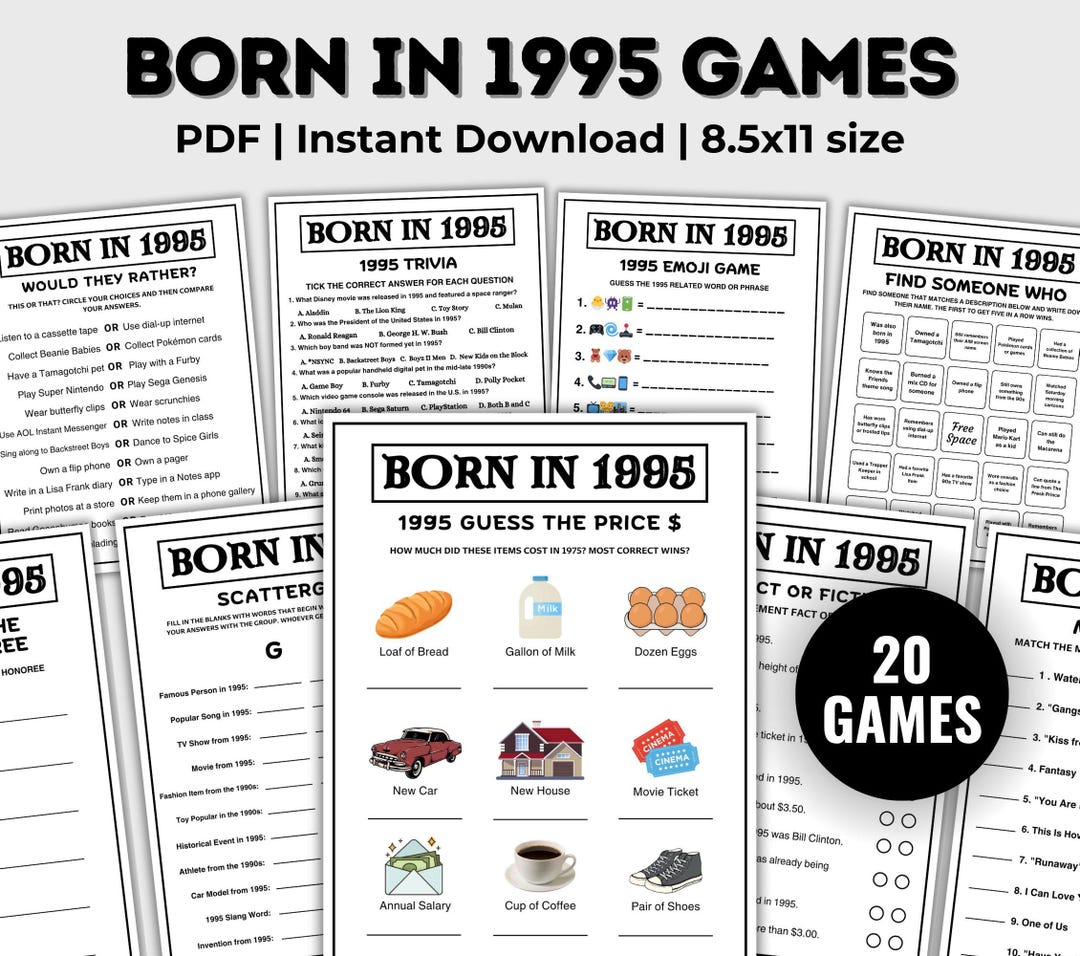 1995 Birthday Party Games Bundle Printable, Born in 1995,30th Birthday ...