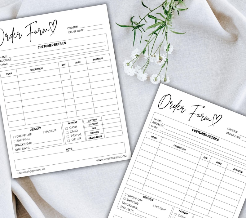 Minimalist Order Form Template, Crafters Order Form, Small Business ...
