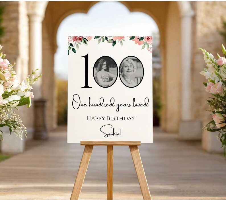 100 Years Loved Photo Welcome Sign Template, 100th Birthday Welcome ...