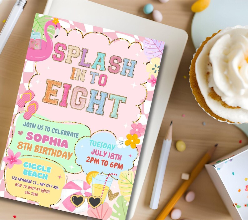 Splash Into EIGHT 8th Birthday Pool Party Invitation Template, Editable ...