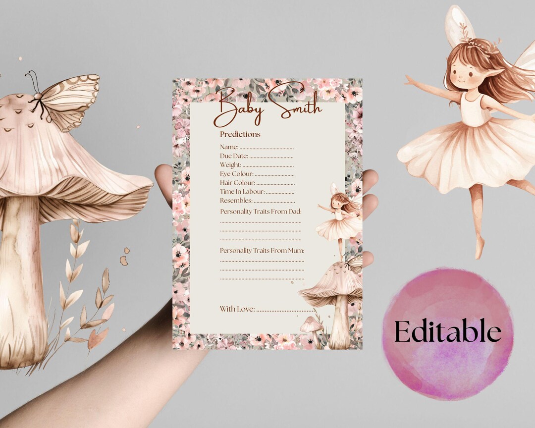 Editable Fairy Baby Shower Games Template, Watercolour Baby Shower ...