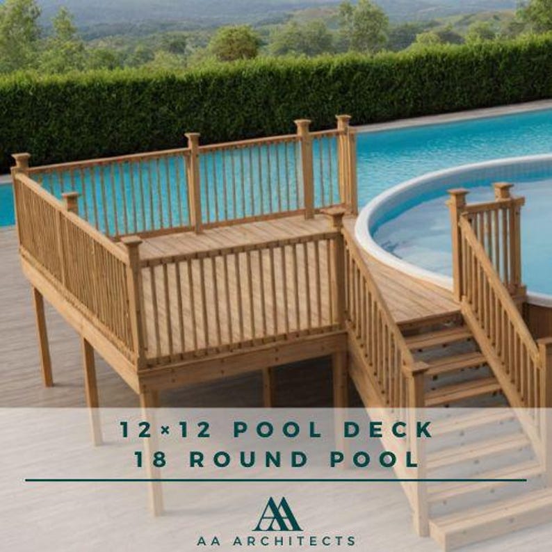 Customizable 12-12 Pool Deck 18 Round Pool Blueprint With Material List ...