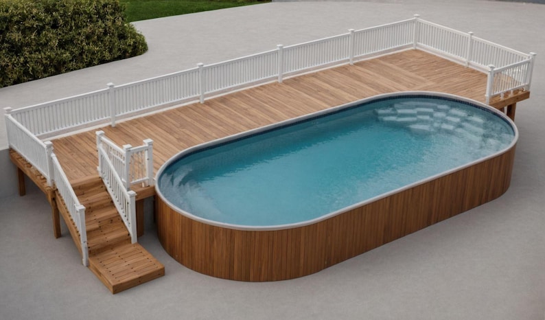 Oval Pool Deck Blueprint(15-45 Deck): Customizable Material List & Cost ...