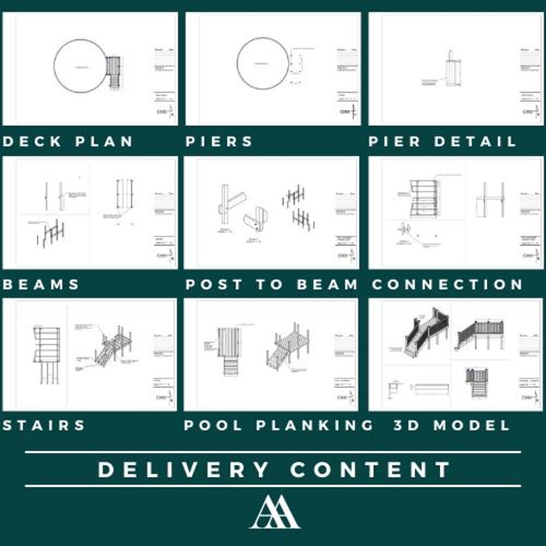 Customizable 8-12 Pool Deck 24 Round Pool Blueprint With Material List ...