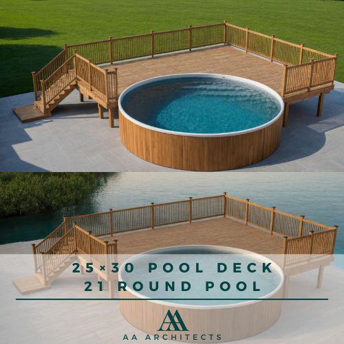 Customizable 25-30 Pool Deck 21 Round Pool Blueprint With Material List ...