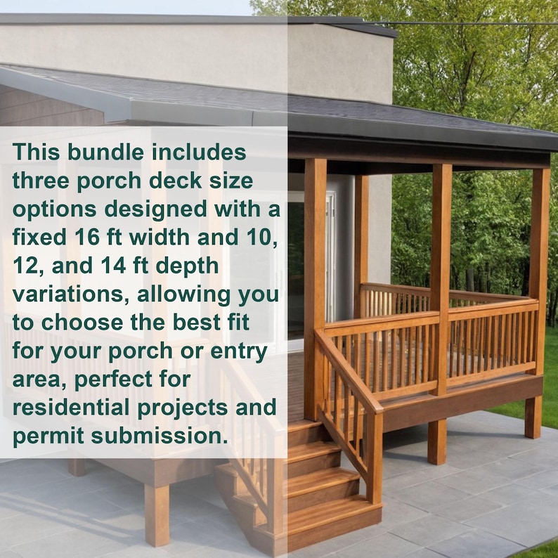 16 Ft Wide Porch Deck Plans – 3-in-1 Blueprint Bundle (PDF Download) - Etsy
