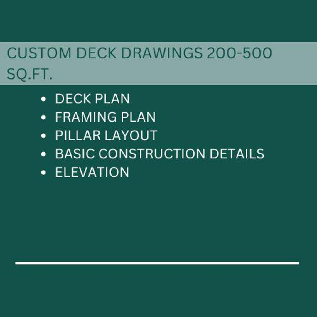 Custom Deck Drawing Set, DIY Deck Plans, Blueprints for Easy Build and ...