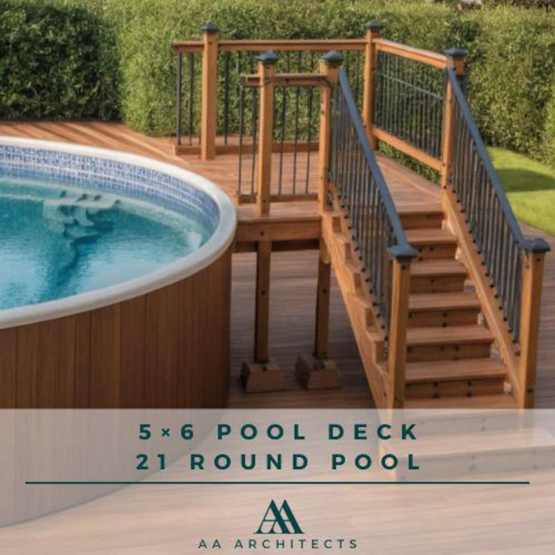 Customizable 5-6 Pool Deck 21 Round Pool Blueprint With Material List ...