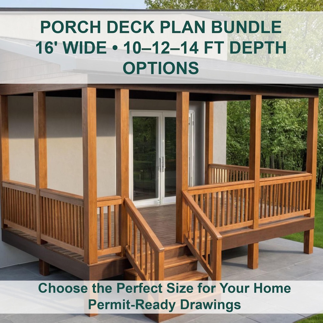 16 Ft Wide Porch Deck Plans – 3-in-1 Blueprint Bundle (PDF Download) - Etsy