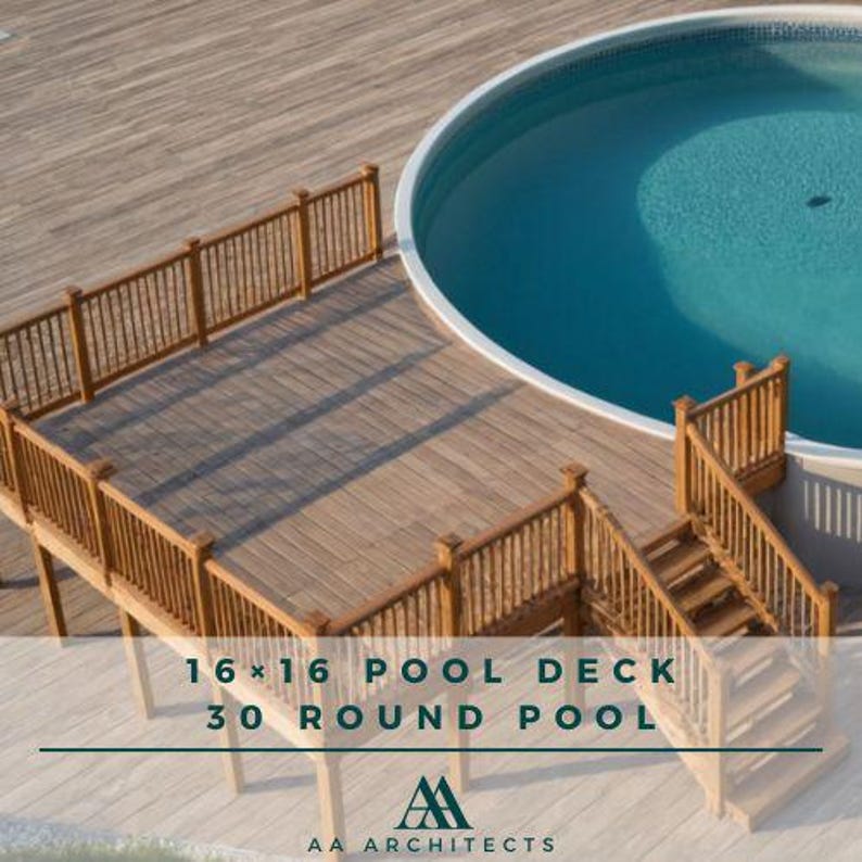 Customizable 16-16 Pool Deck 30 Round Pool Blueprint With Material List ...