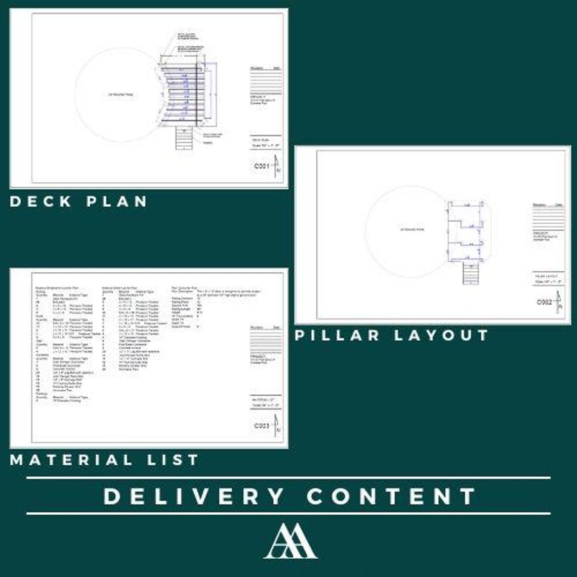 Customizable 25-25 Pool Deck 30 Round Pool Blueprint With Material List ...
