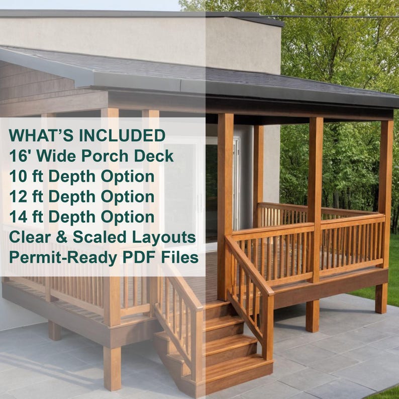 16 Ft Wide Porch Deck Plans – 3-in-1 Blueprint Bundle (PDF Download) - Etsy