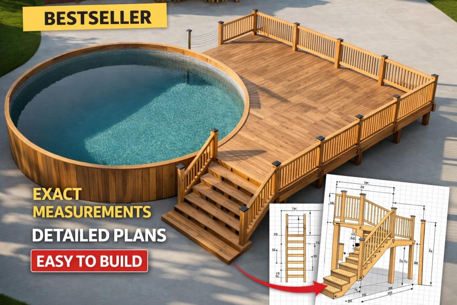 Customizable 25-25 Pool Deck 30 Round Pool Blueprint With Material List ...