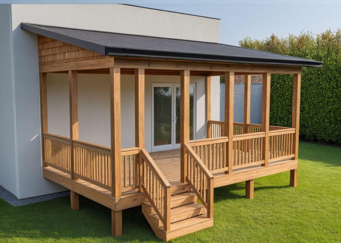 20x12 Porch Deck Plans With Material List | DIY Patio Blueprint | - Etsy