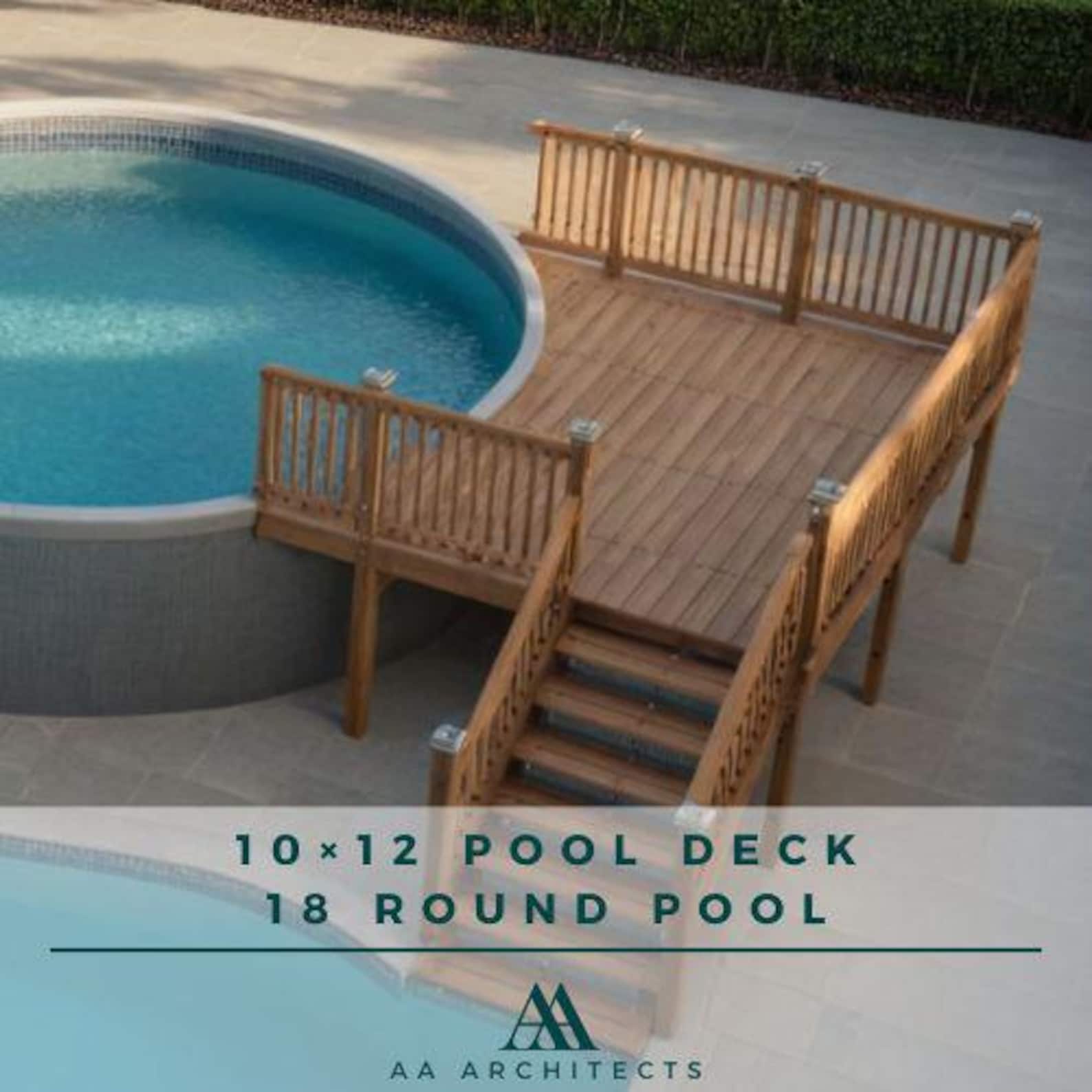 Customizable 10-12 Pool Deck 18 Round Pool Blueprint With Material List ...