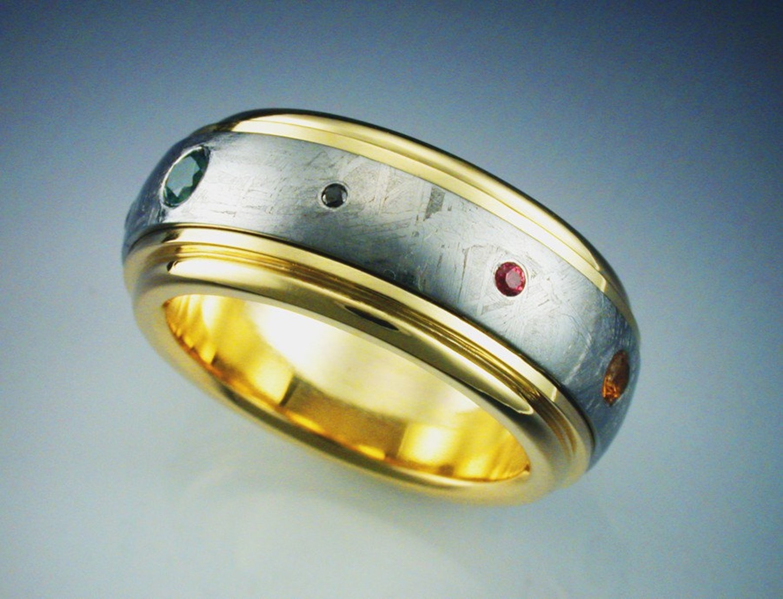 The 9 Planets Ring 18k Gold Gibeon Meteorite and 9 | Etsy