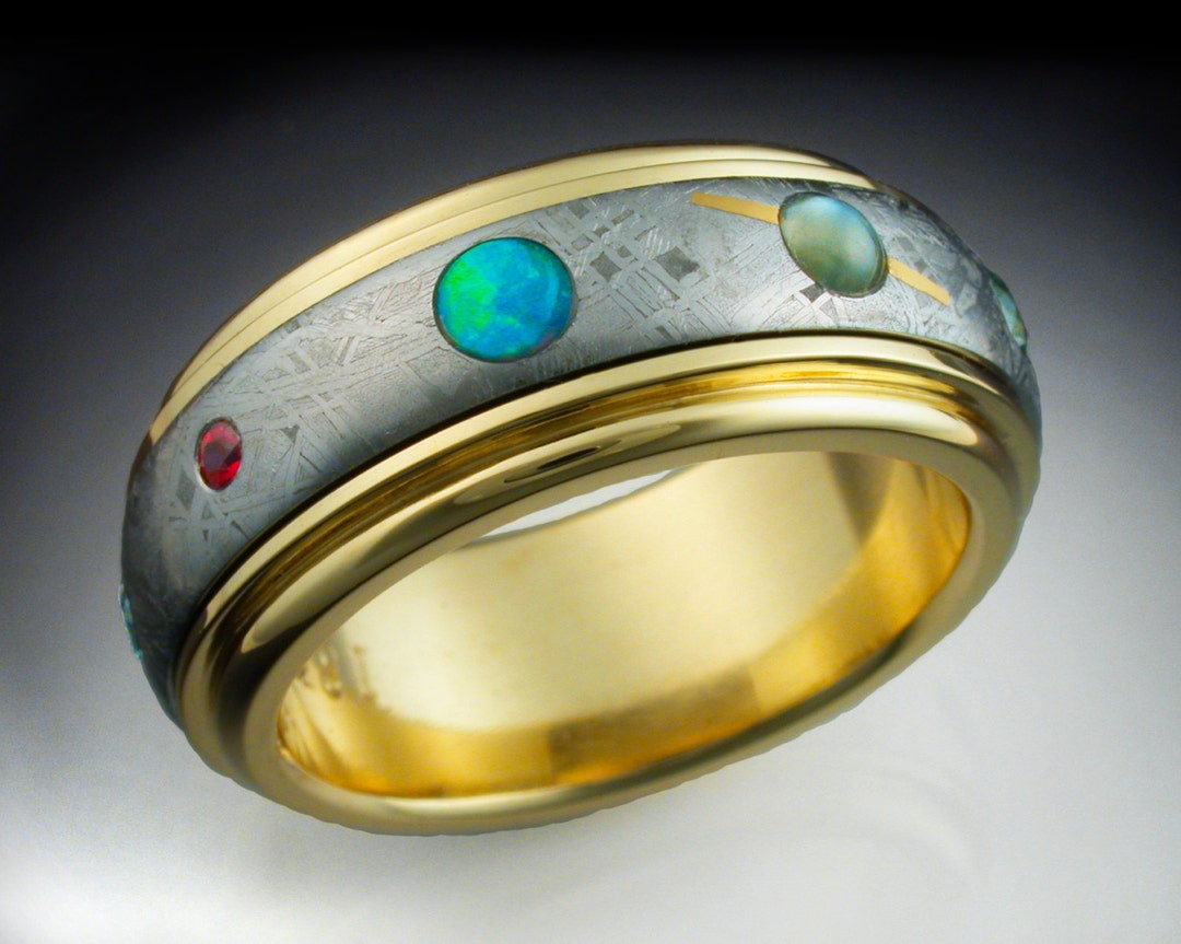 The 9 Planets Ring - 18k Gold, Gibeon Meteorite and 9 Gemstones - Etsy