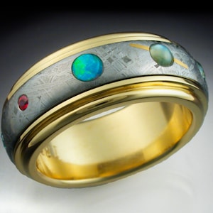 The 9 Planets Ring - 18k Gold, Gibeon Meteorite and 9 Gemstones - Etsy