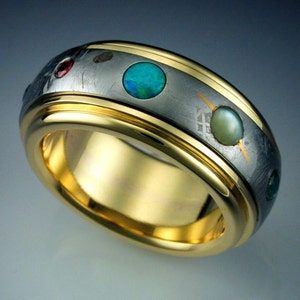 The 9 Planets Ring - 18k Gold, Gibeon Meteorite and 9 Gemstones - Etsy