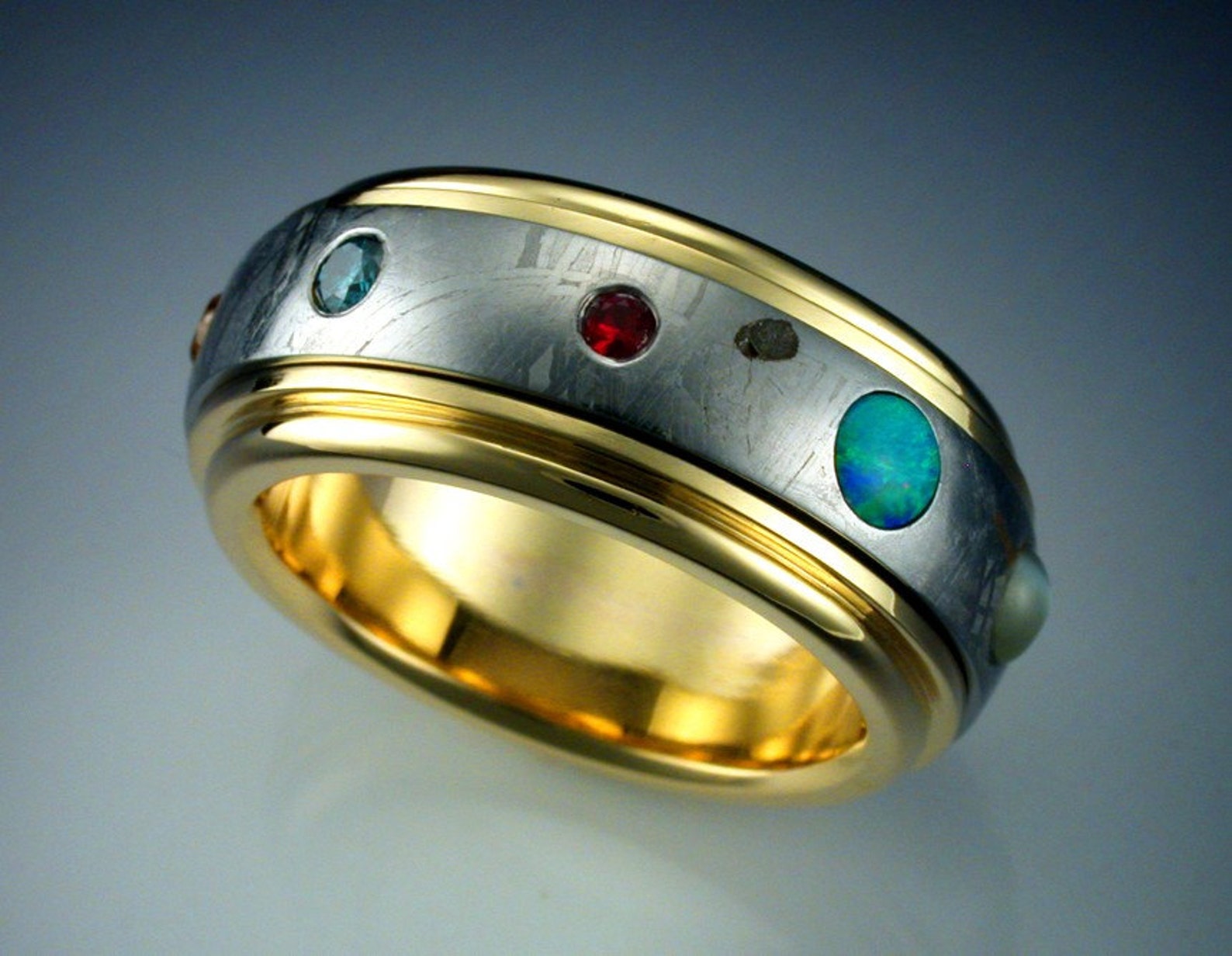 The 9 Planets Ring 18k Gold Gibeon Meteorite and 9 - Etsy