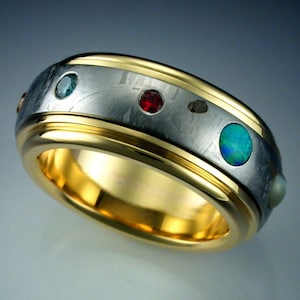 The 9 Planets Ring - 18k Gold, Gibeon Meteorite and 9 Gemstones - Etsy