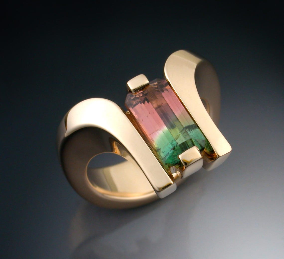 14k Gold Woman's Ring With Watermelon Tourmaline - Etsy