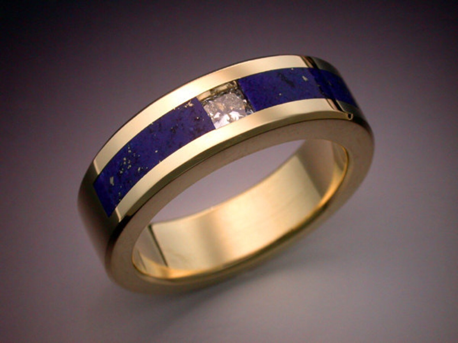 18k Gold Man's Ring With Diamond and Lapis - Etsy