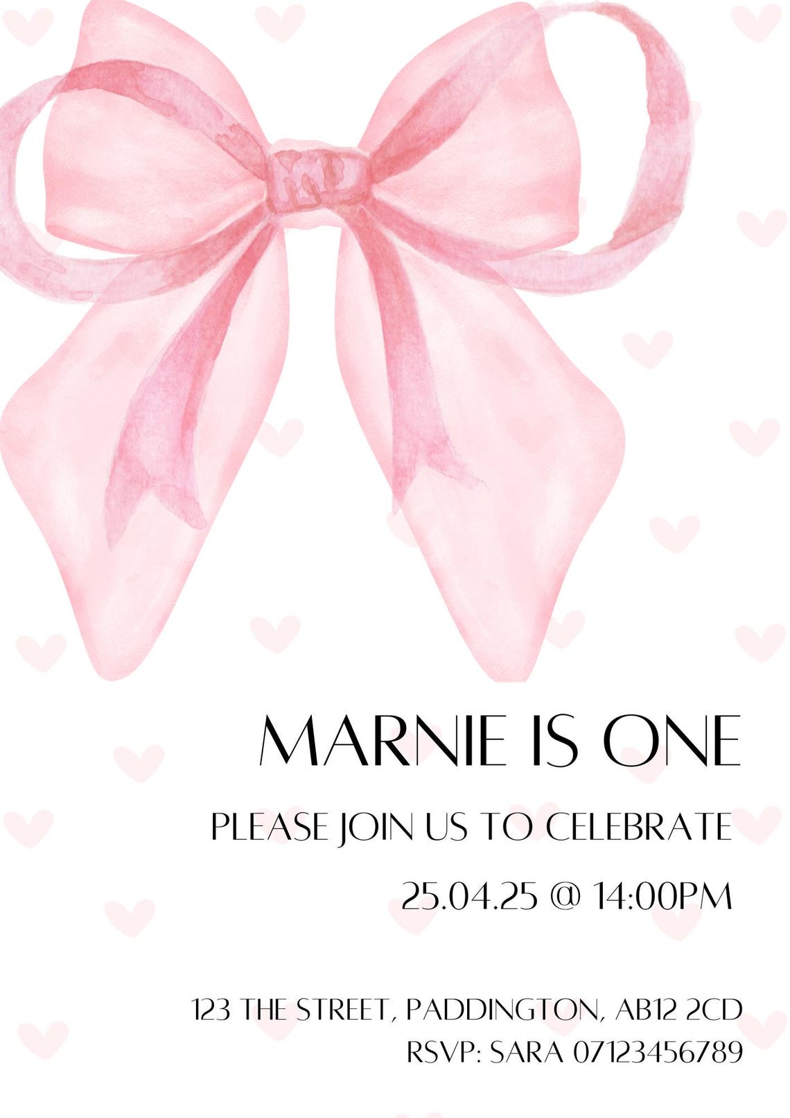 Pink Bow Birthday Invitation - Etsy