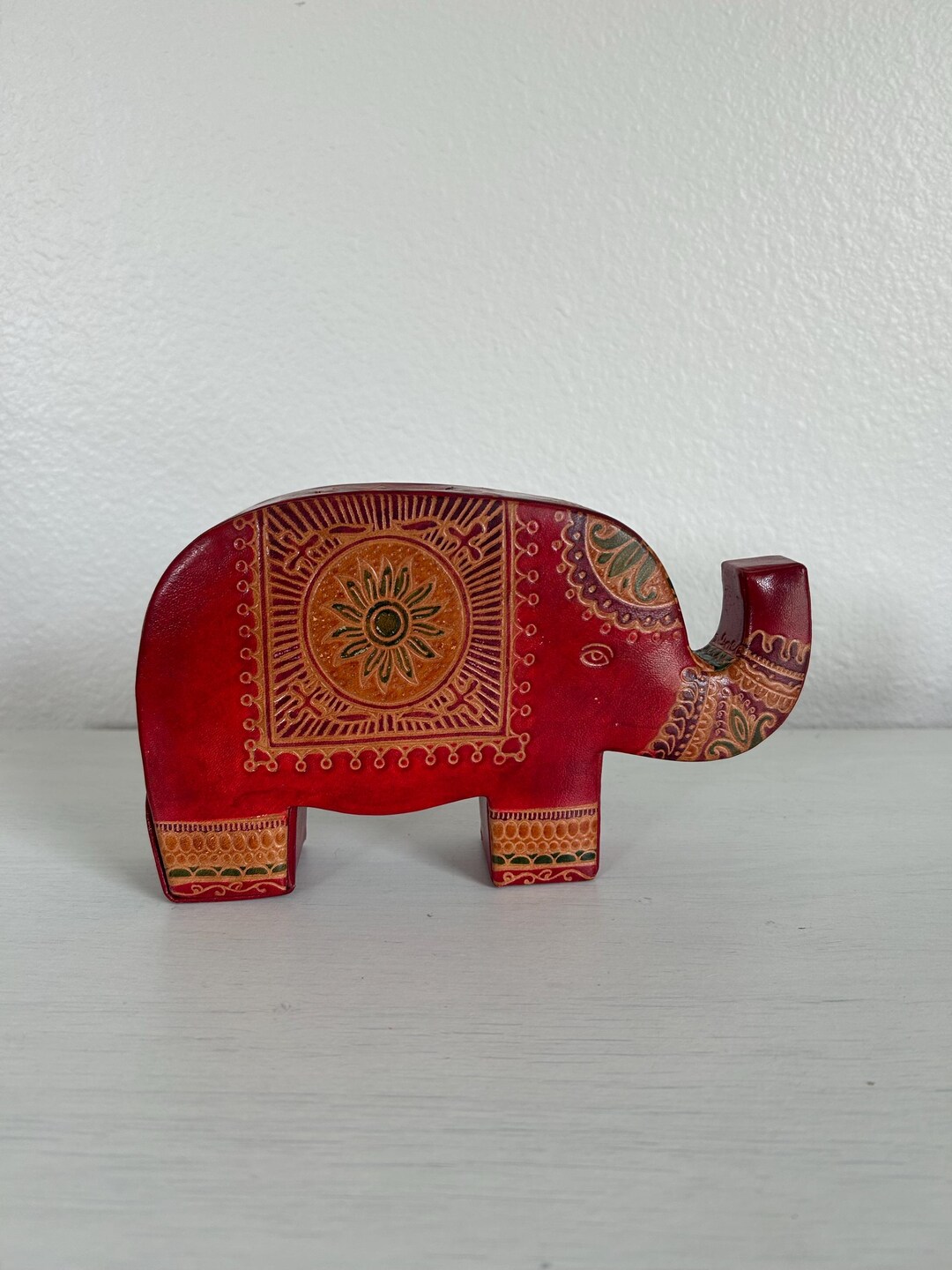 Red Leather Indian Elephant Coin Bank | Vintage Piggy Bank With Snap ...