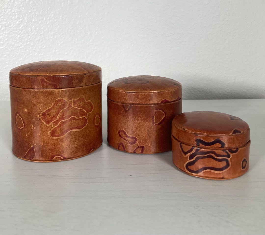 Genuine Leather Round Nesting Boxes | Three Indian Leather Nesting ...