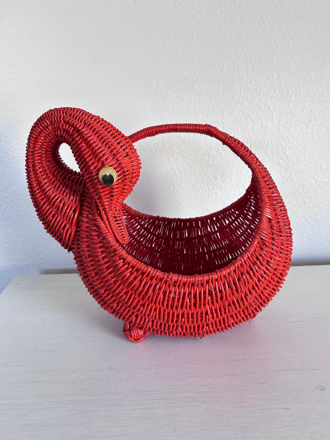 Vintage Red Goose Wicker Animal Basket - Etsy