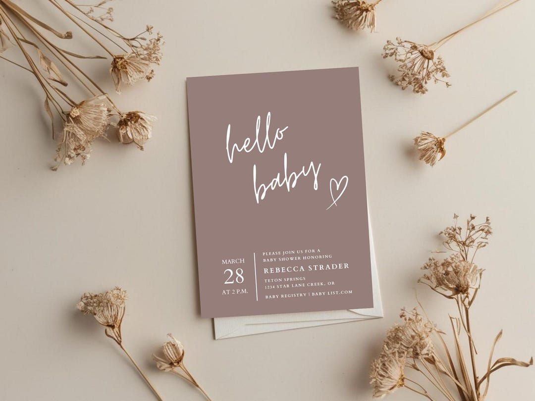 Simple Baby Shower Invitation Template - Hello Baby Design - Editable ...