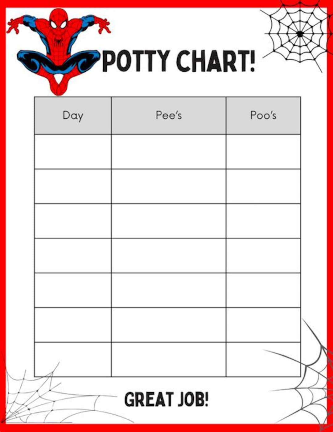 Spiderman Potty Chart! - Etsy