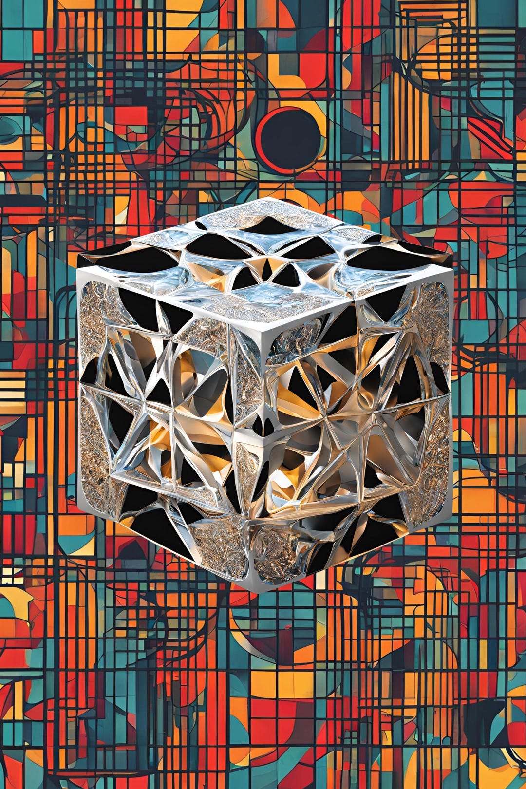 5D Cube Poster - Futuristic Geometric Wall Art for Modern Home, Office ...