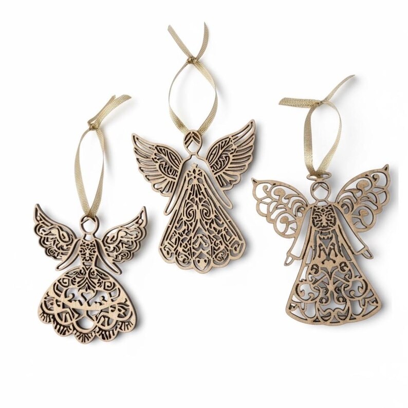 Laser Cut Birch Angel Ornament Set: Handcrafted Scandinavian Christmas ...