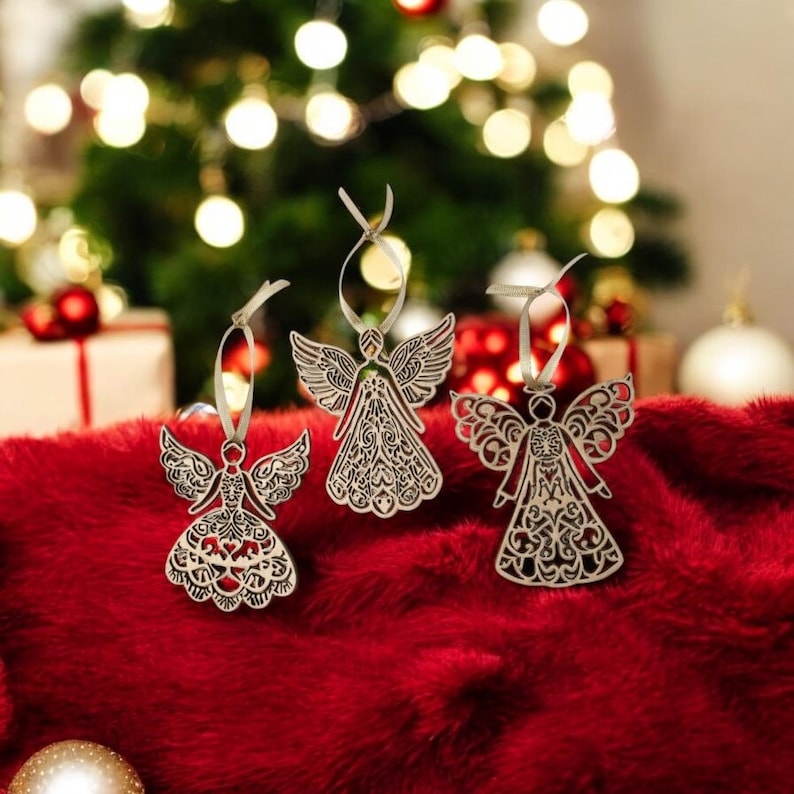 Laser Cut Birch Angel Ornament Set: Handcrafted Scandinavian Christmas ...